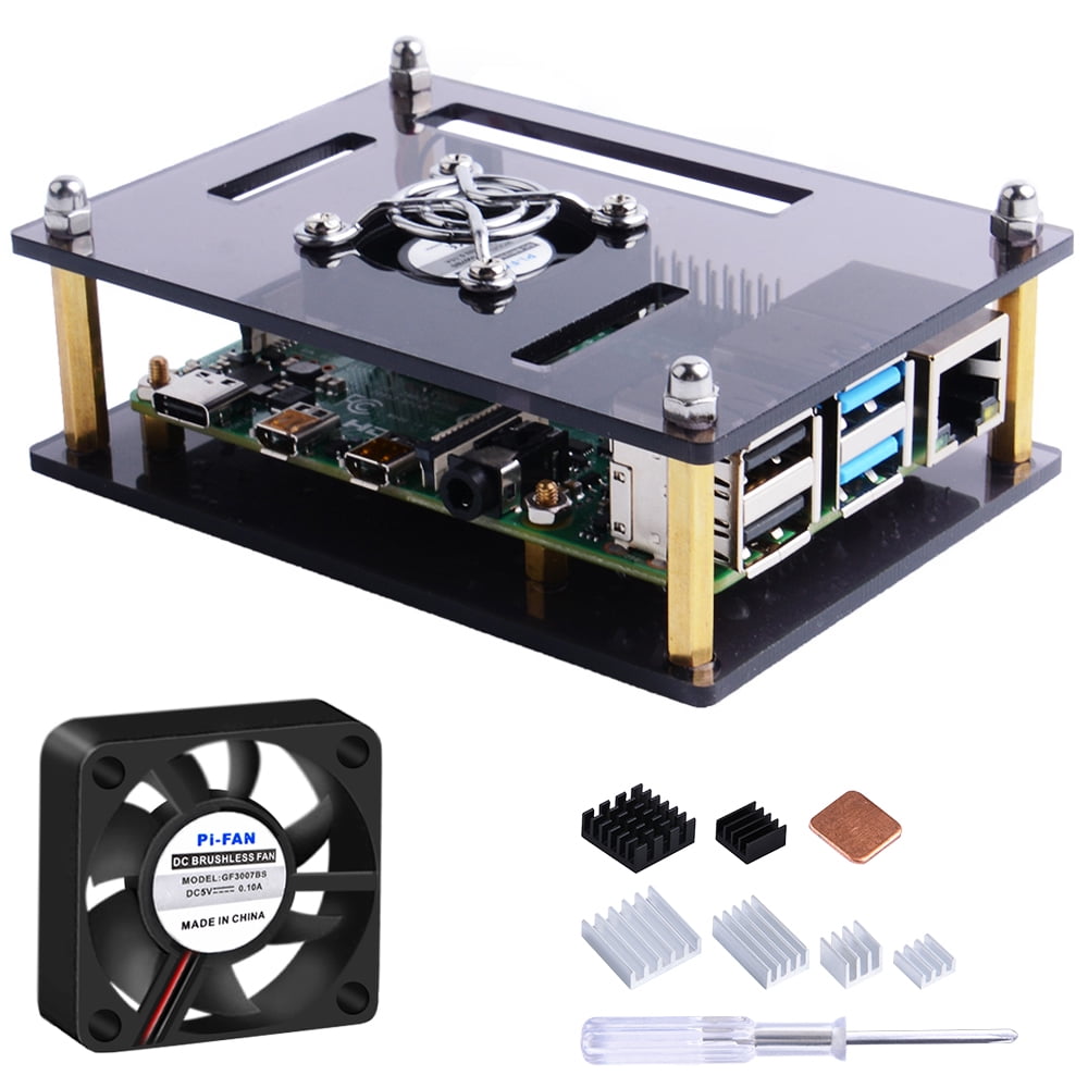 52Pi Dark Brown Acrylic Case with Cooling Fan for Raspberry Pi 4B / 3B+ / 3B - Walmart.com