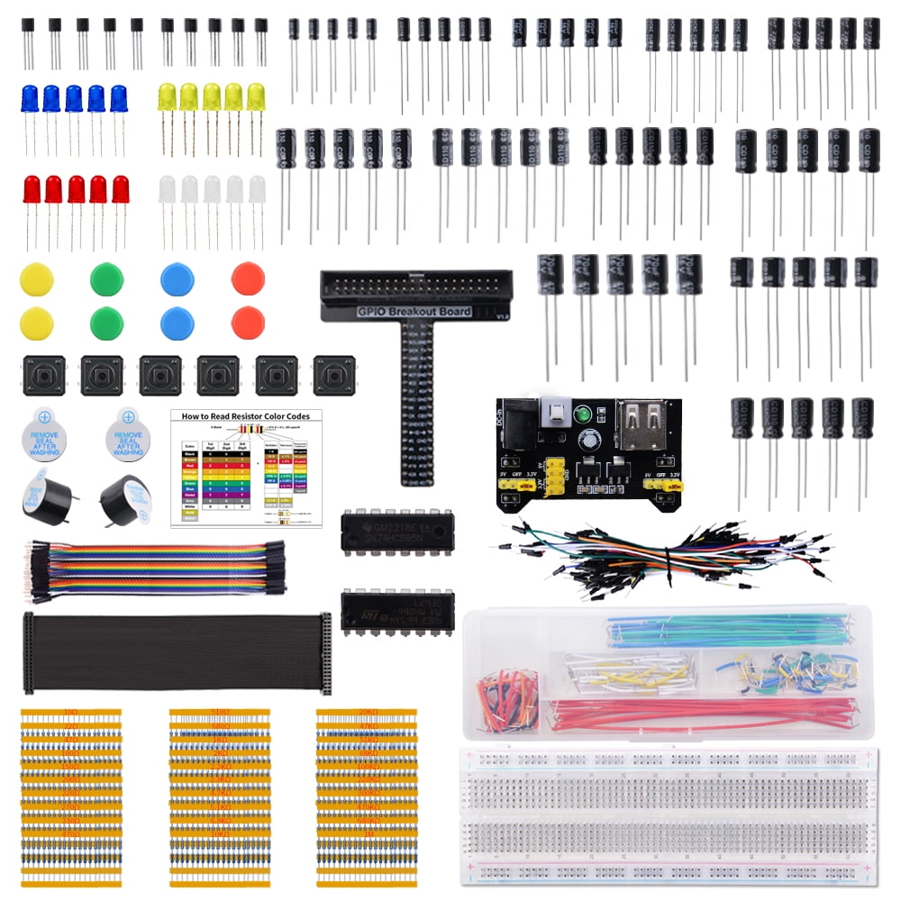 52Pi Electronics Component Fun Kit with Power Supply Module, Breadboard, T-Type GPIO Extension ...