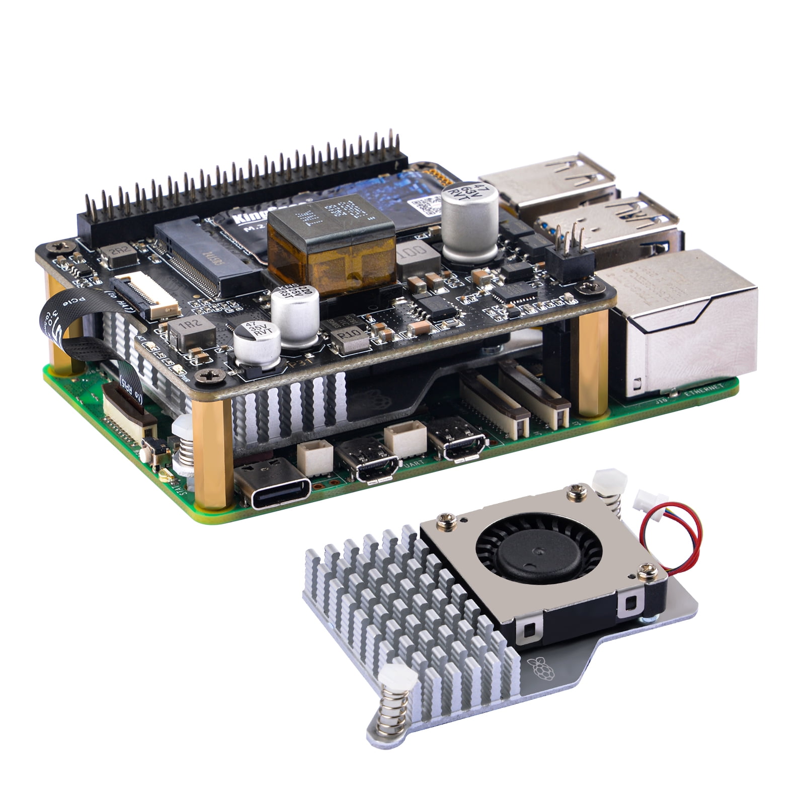 52Pi M.2 NVME M-KEY PoE Hat with Official Pi 5 Active Cooler for ...