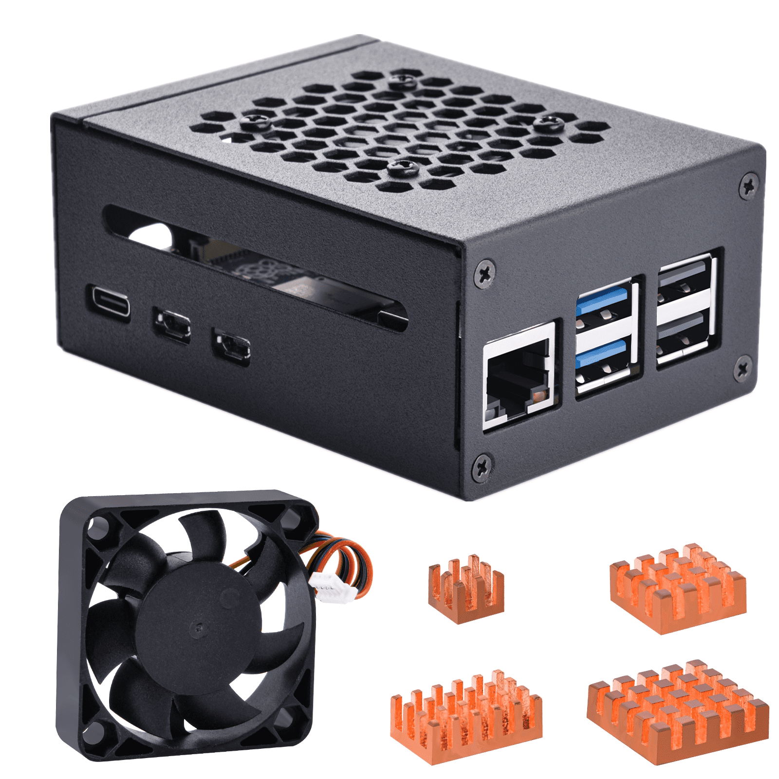 52Pi Metal Case with Cooling Fan and 4pcs Heatsinks for Raspberry Pi 5 ...