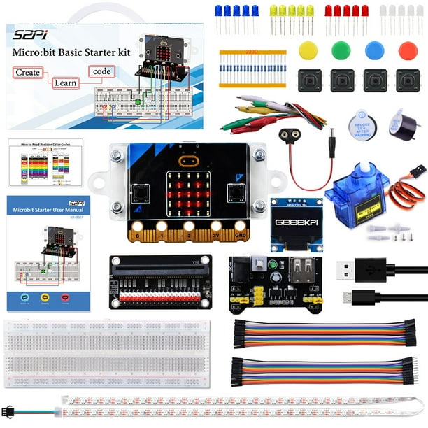 52Pi MicroBit Basic Starter Kit with BBC Micro:Bit V2.2 Board, DIY Programming STEM Kit with ...