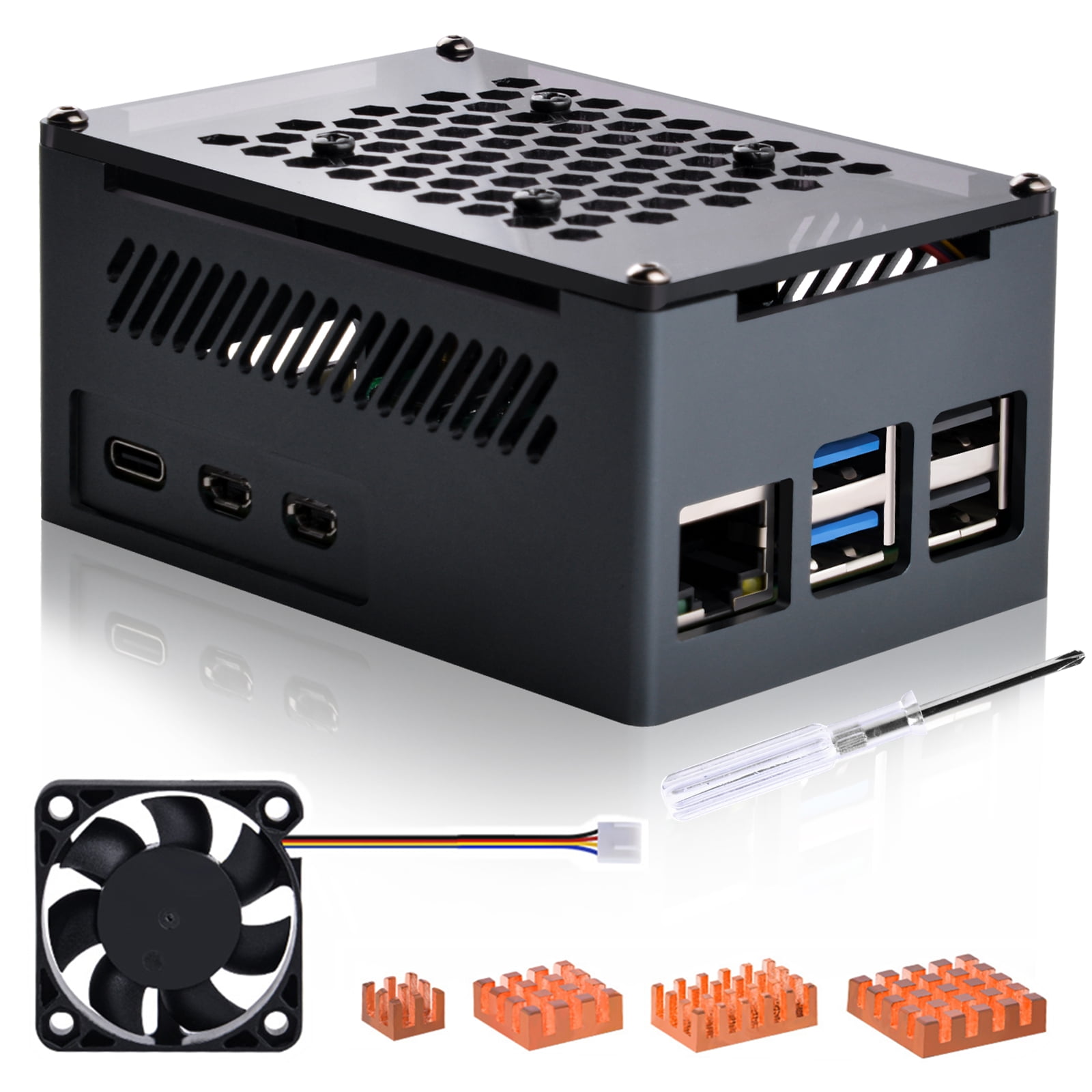 52Pi Raspberry Pi 5 Aluminum Case, PWM Speed Adjustment Strong Cooling ...