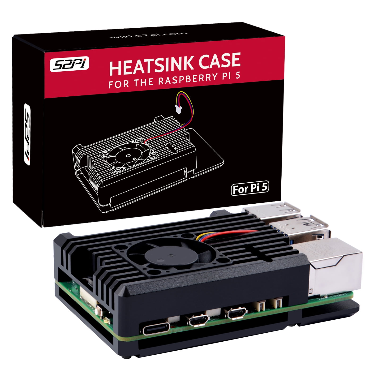 52Pi Raspberry Pi 5 Case with Fan, Raspberry Pi 5 Armor Case with Fan ...