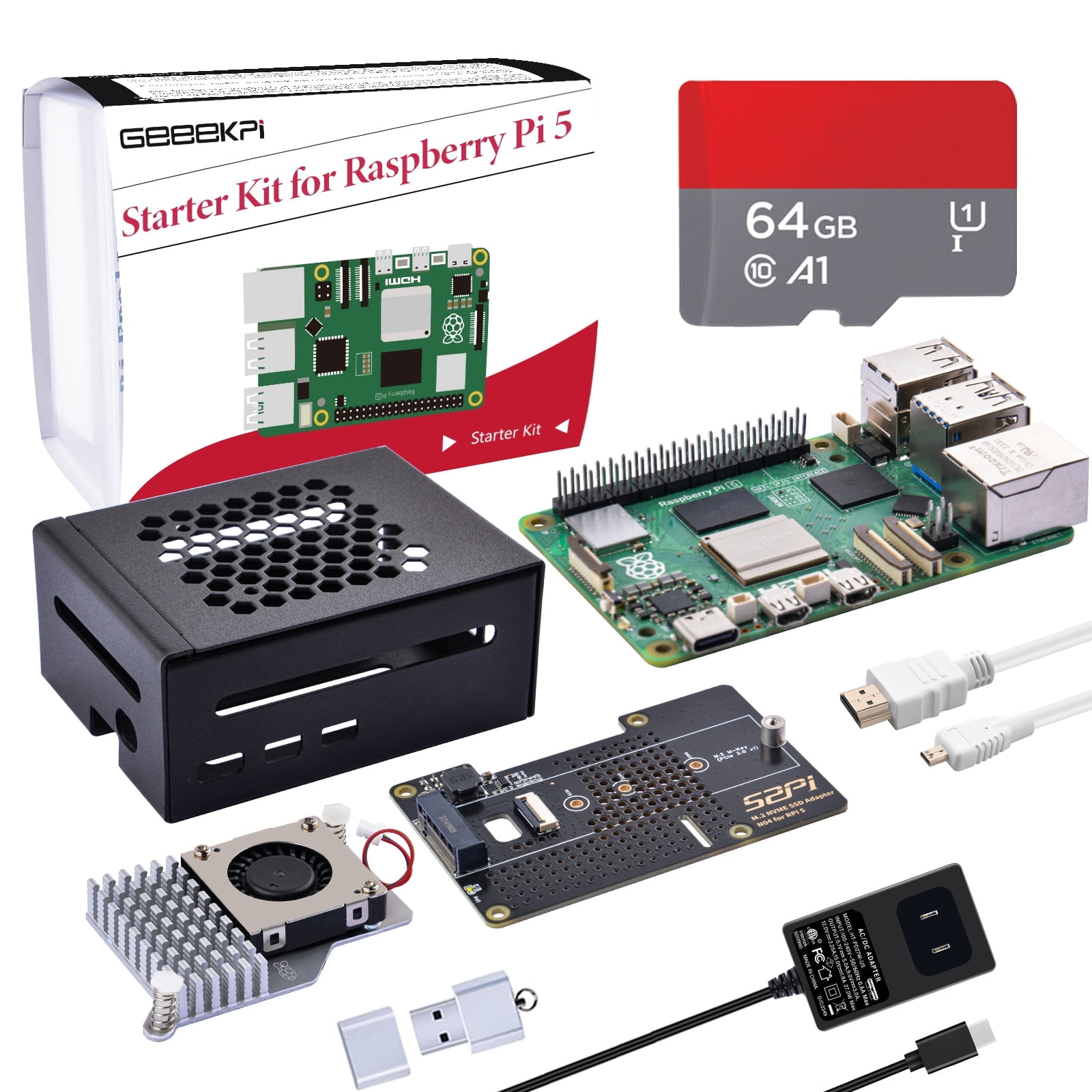 52Pi Starter Kit for Raspberry Pi 5 - 64GB Edition (8GB RAM) with N04 M ...