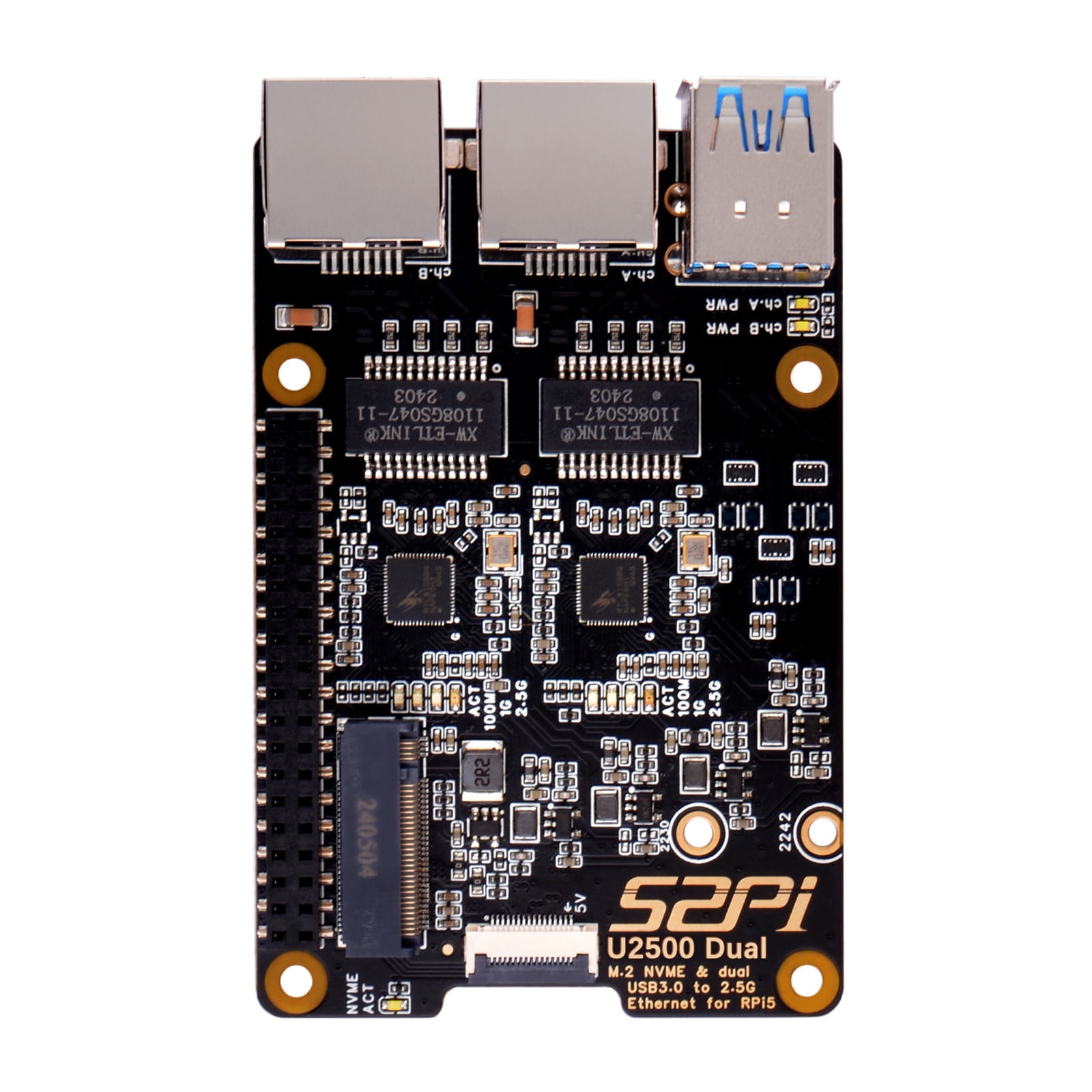 52Pi U2500 Dual M.2 NVME USB3.0 To 2.5g Ethernet For Raspberry Pi 5 ...