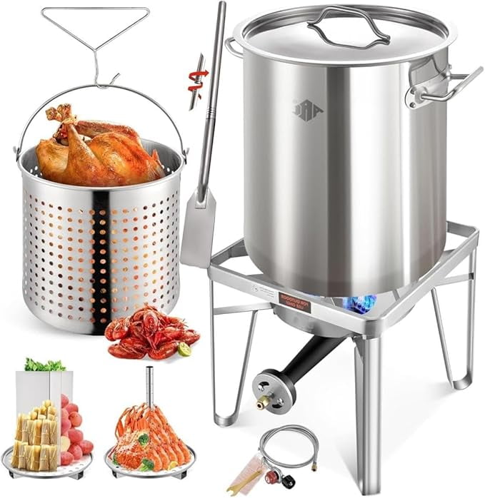 52QT Stainless Steel Turkey Fryer Pot with 36" Mixing Paddle, Propane ...