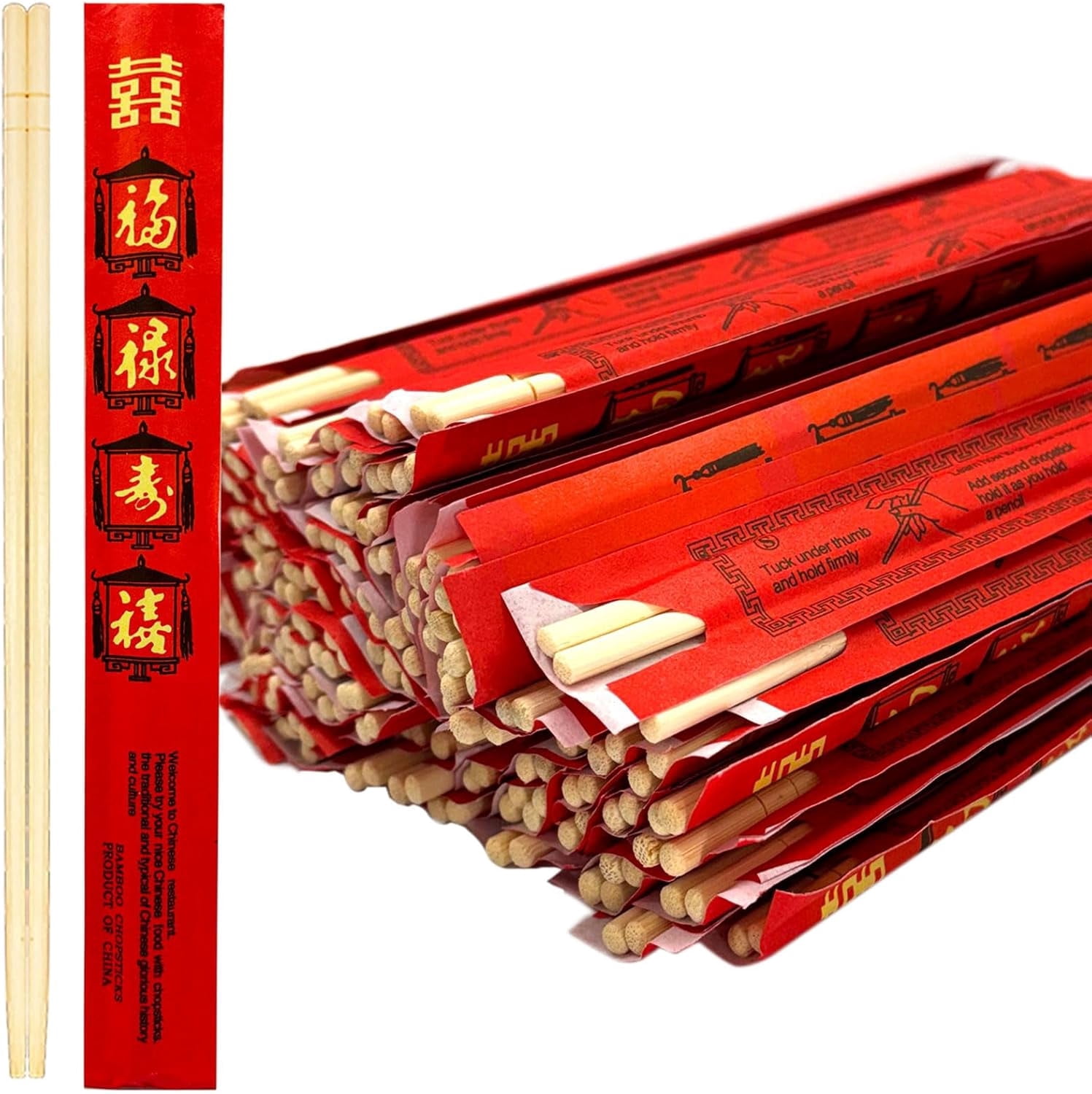 52USA Disposable Bamboo Chopsticks (100 Sets) - 9'' Long, UV Treated ...