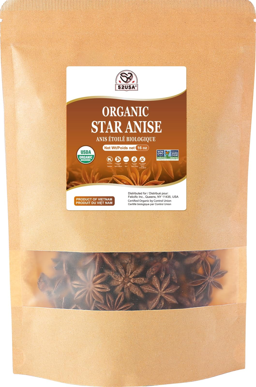 52USA Organic Star Anise, 16 MDA05 Ounce (Pack of 1), NON-GMO Verified ...
