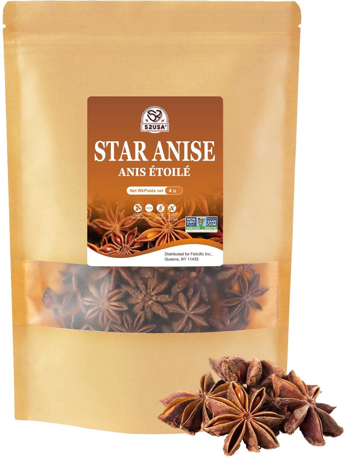 52USA Star Anise Whole, 4 MDA05 Ounce (Pack of 1), NON-GMO Verified ...