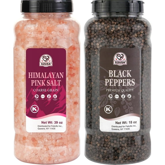 52USA Whole Black Peppercorns 18 oz + Himalayan Pink Salt (Coarse Grain ...