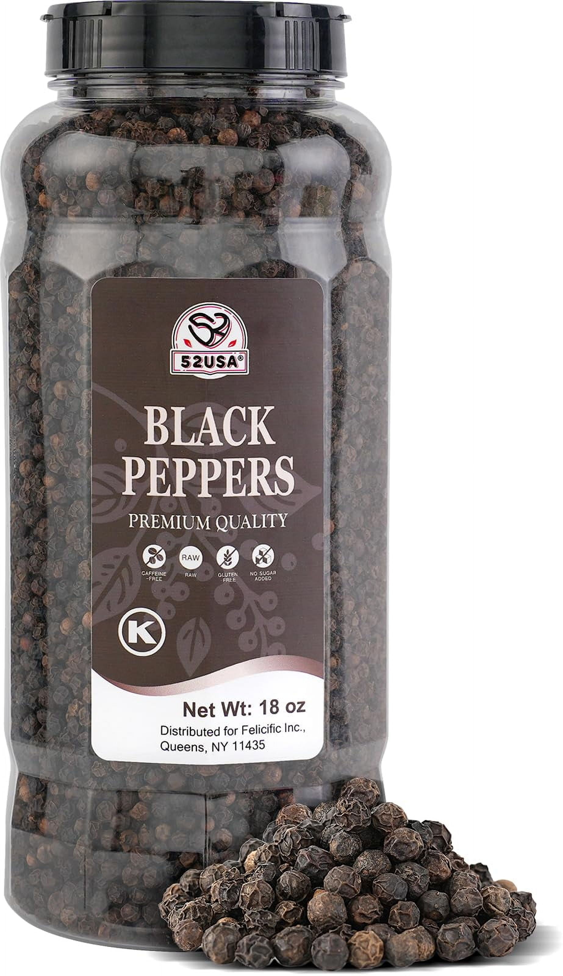 52USA Whole Black Peppercorns, MZF22 18oz (Pack of 1), Peppercorns for Grinder Refill, Gluten ...