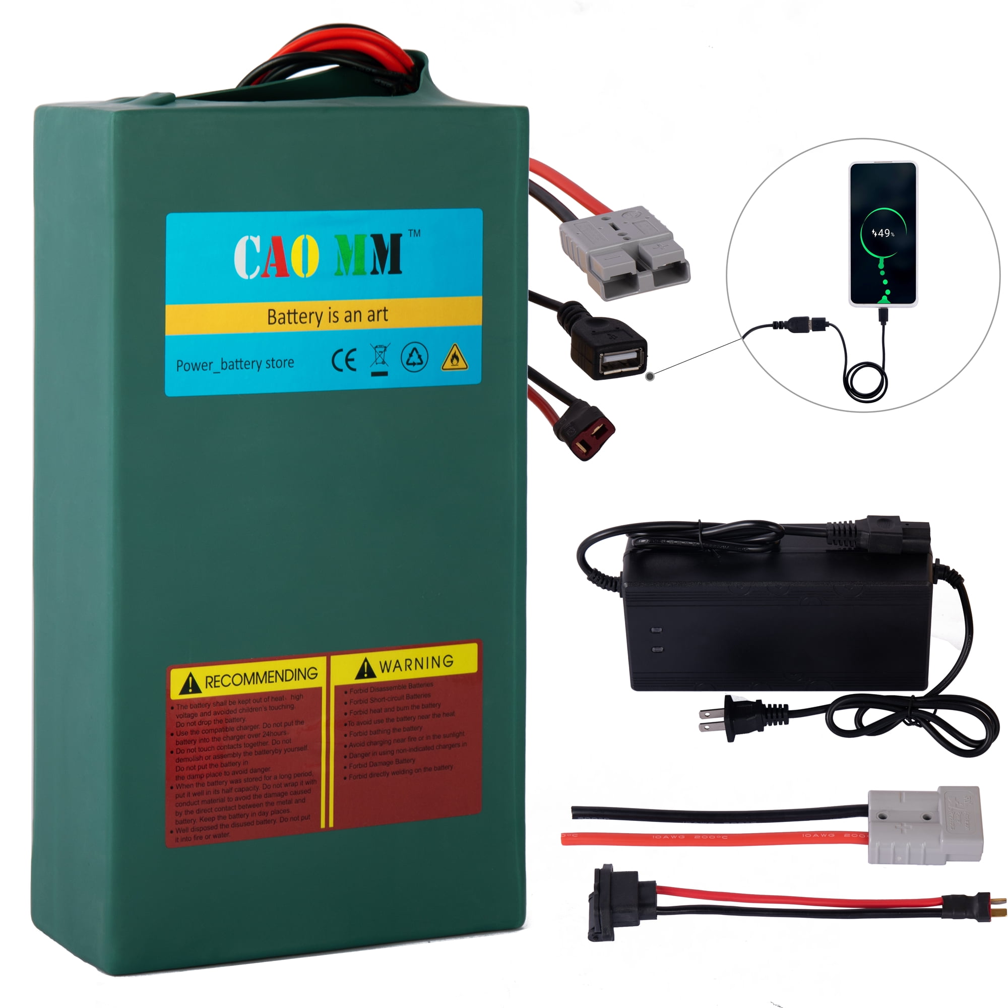 52V 20Ah Lithium Battery with 5A Charger 50A BMS Ebike Battery for ...