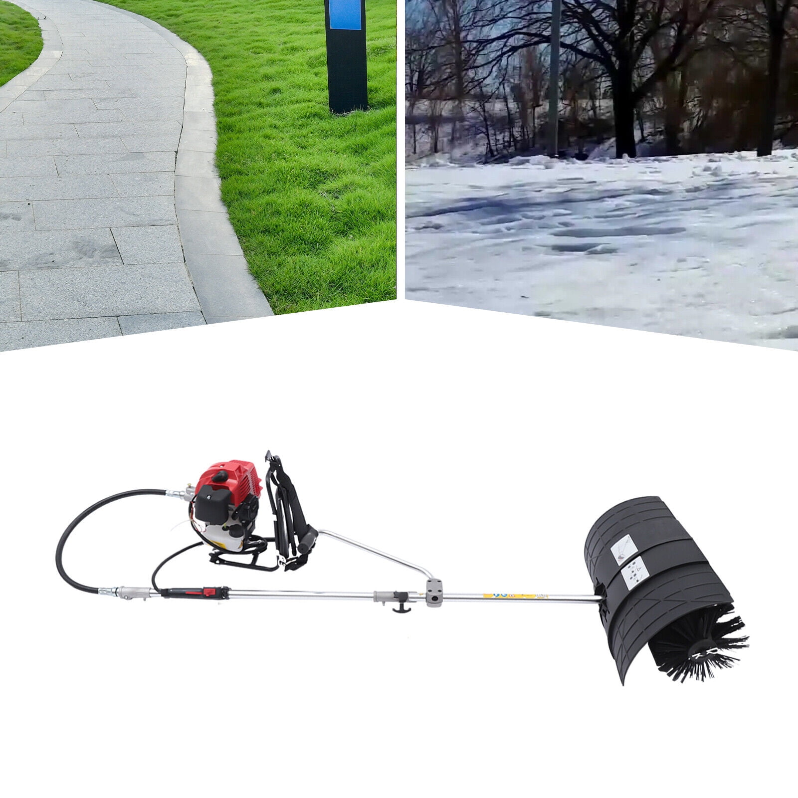 52cc 2.3HP Petrol Sweeper Brush Backpack Walk Behind Sweeper Broom 2 ...