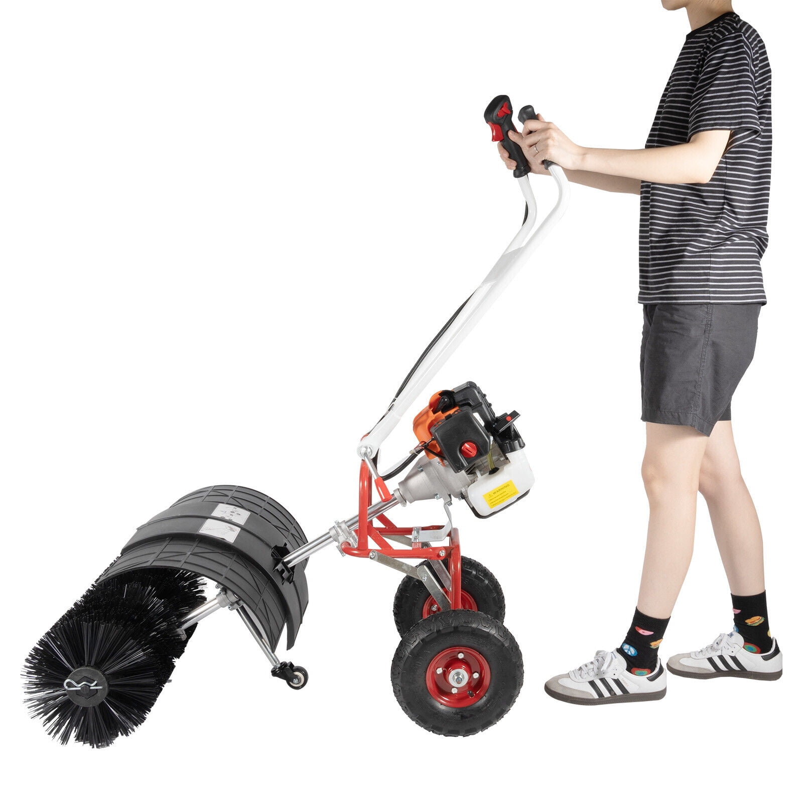 52cc 2.5HP Gas Power Snow Sweeper Broom Debris Dust Sweep Lawn Gravel ...