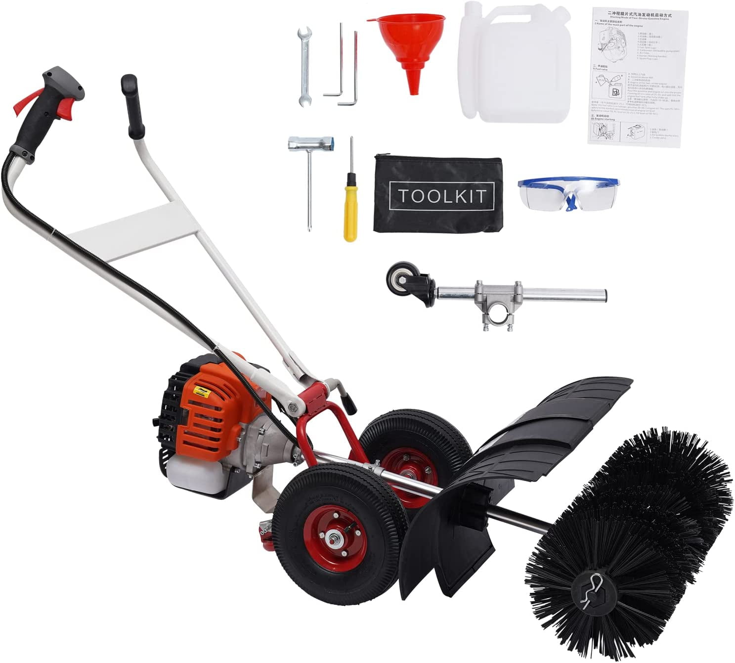 52cc Gas Power Broom Sweeper 2.5HP Walk-Behind Driveway Turf Grass Snow ...