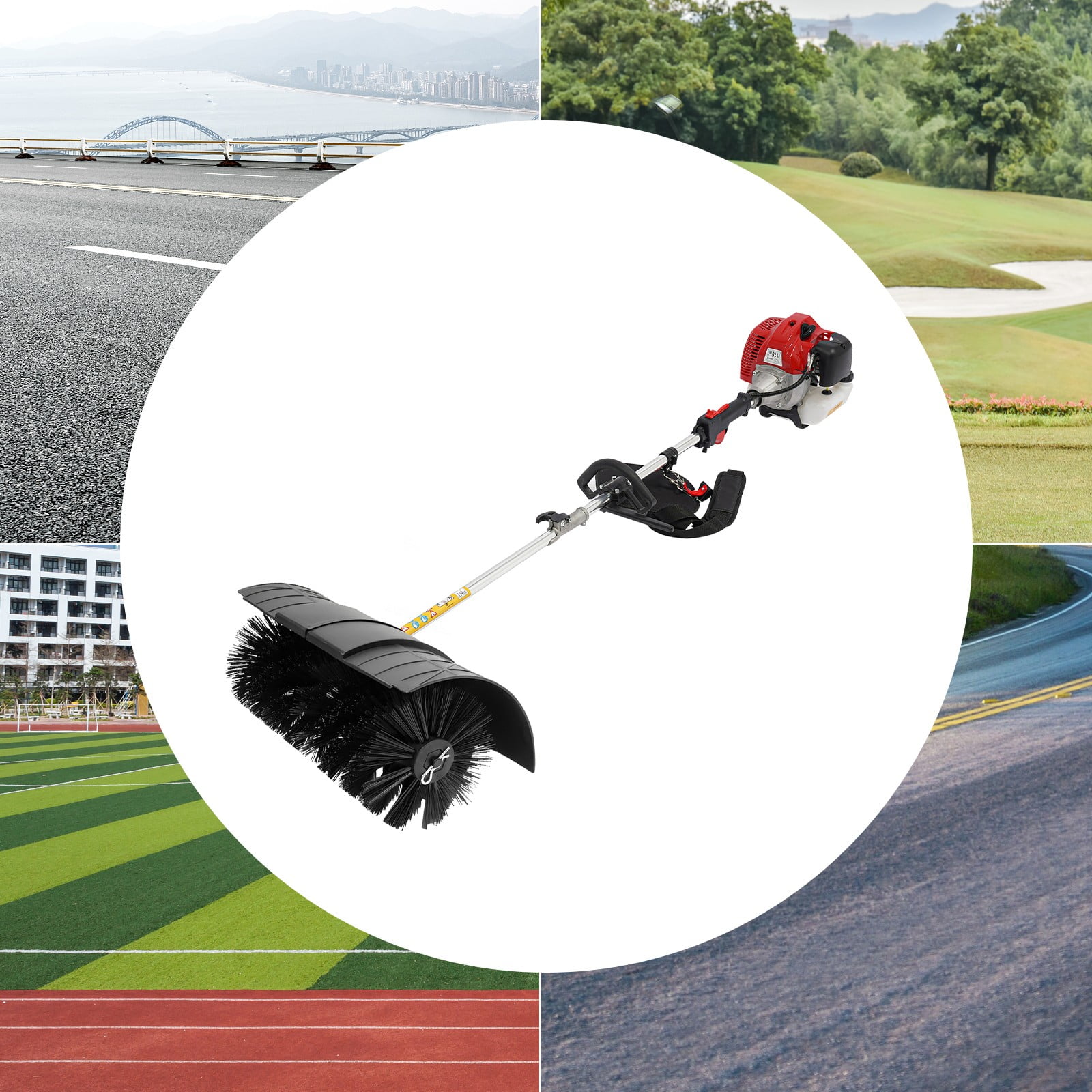52cc Gas Powered Power Broom Sweeper, 20.47" Wide Nylon Rotary Brush, 2 ...