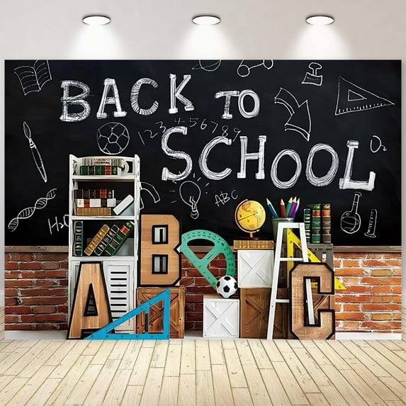 52in*60in Back to School Backdrop Black Chalkboard Globe Book ...