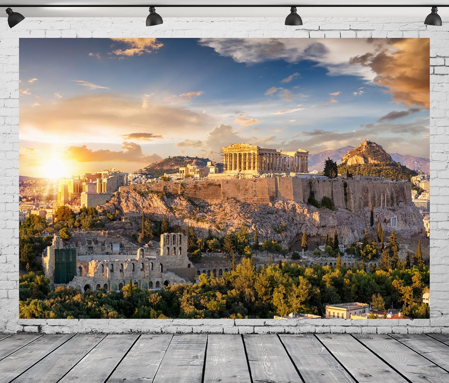 52in*60in Fabric Greek Backdrop Acropolis of Athens Sunset Ancient ...