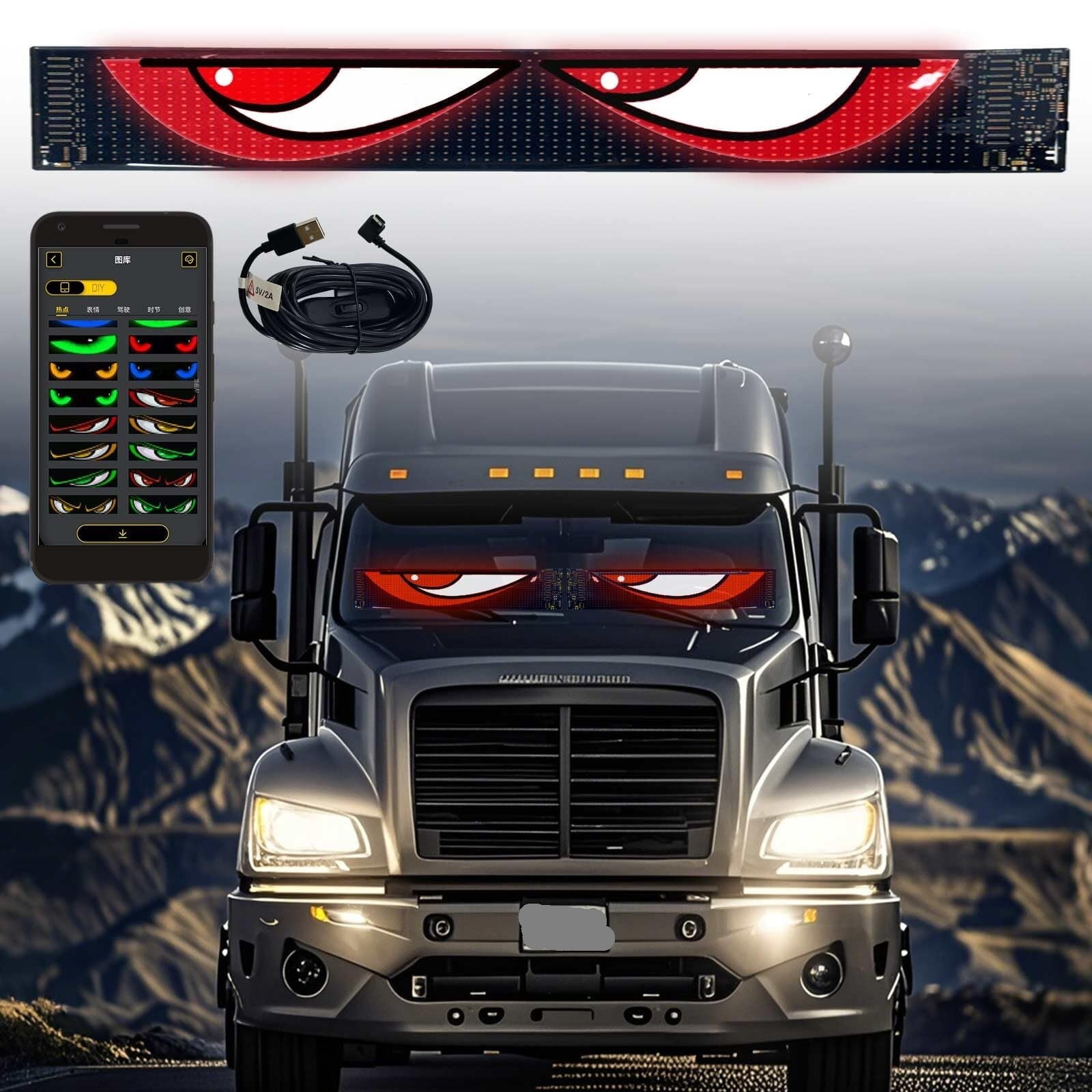 52in*7.48in Large Size Devil Eyes Light for Windshield, Led Eyes for ...