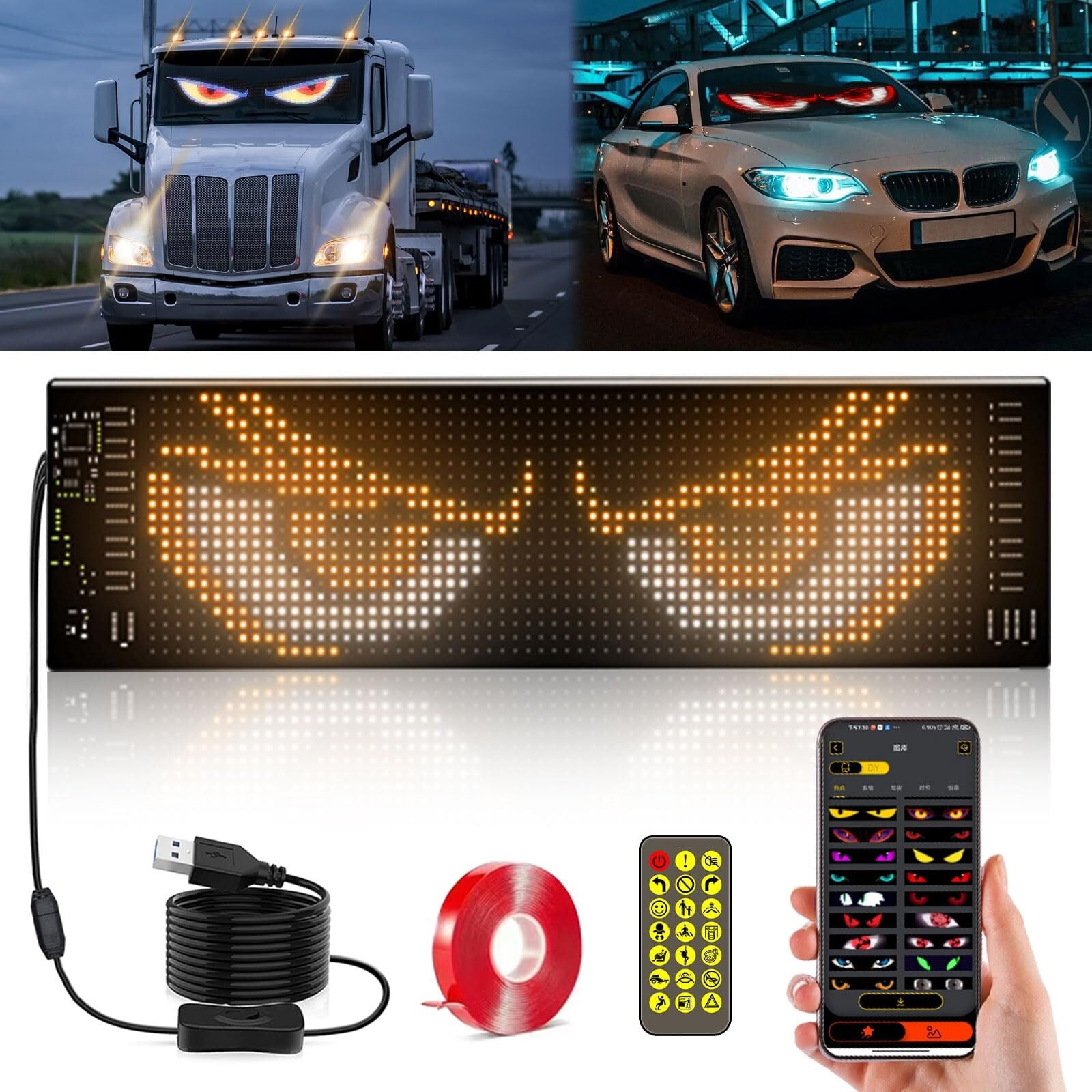 52in*7.5in Devil Eyes Light for Cars, Flexible LED Eyes for Car, Led ...