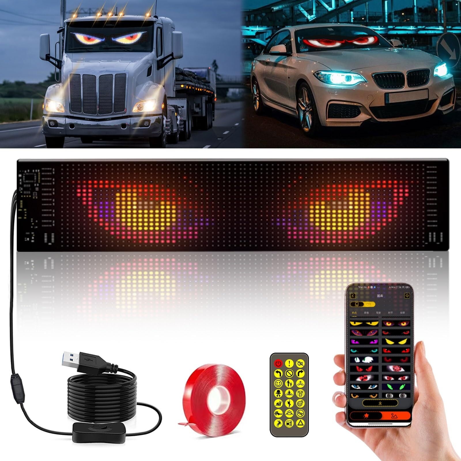 52in*7.5in Devil Eyes Light for Cars, Flexible LED Eyes for Car, Led ...