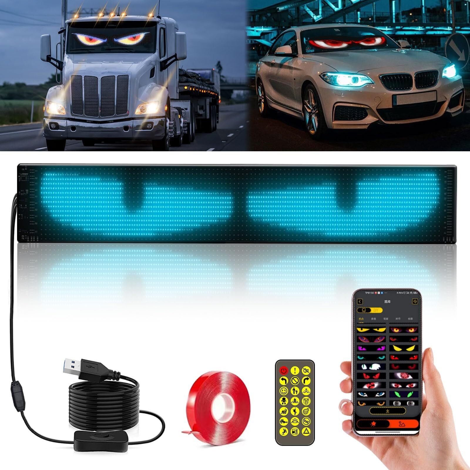 52in*7.5in Devil Eyes Light for Cars, Flexible LED Eyes for Car, Led ...