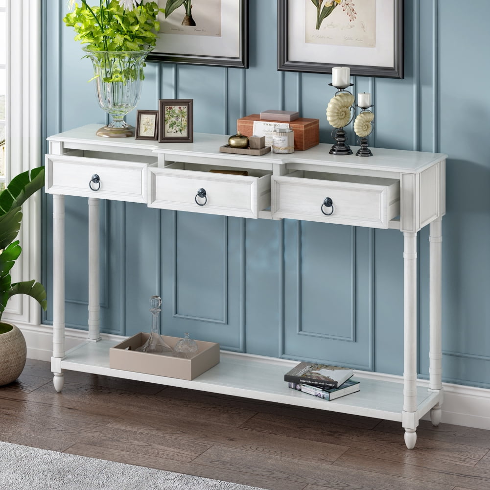 52in Console Table, Sofa Table With 3 Projecting Drawers, Botton Long ...
