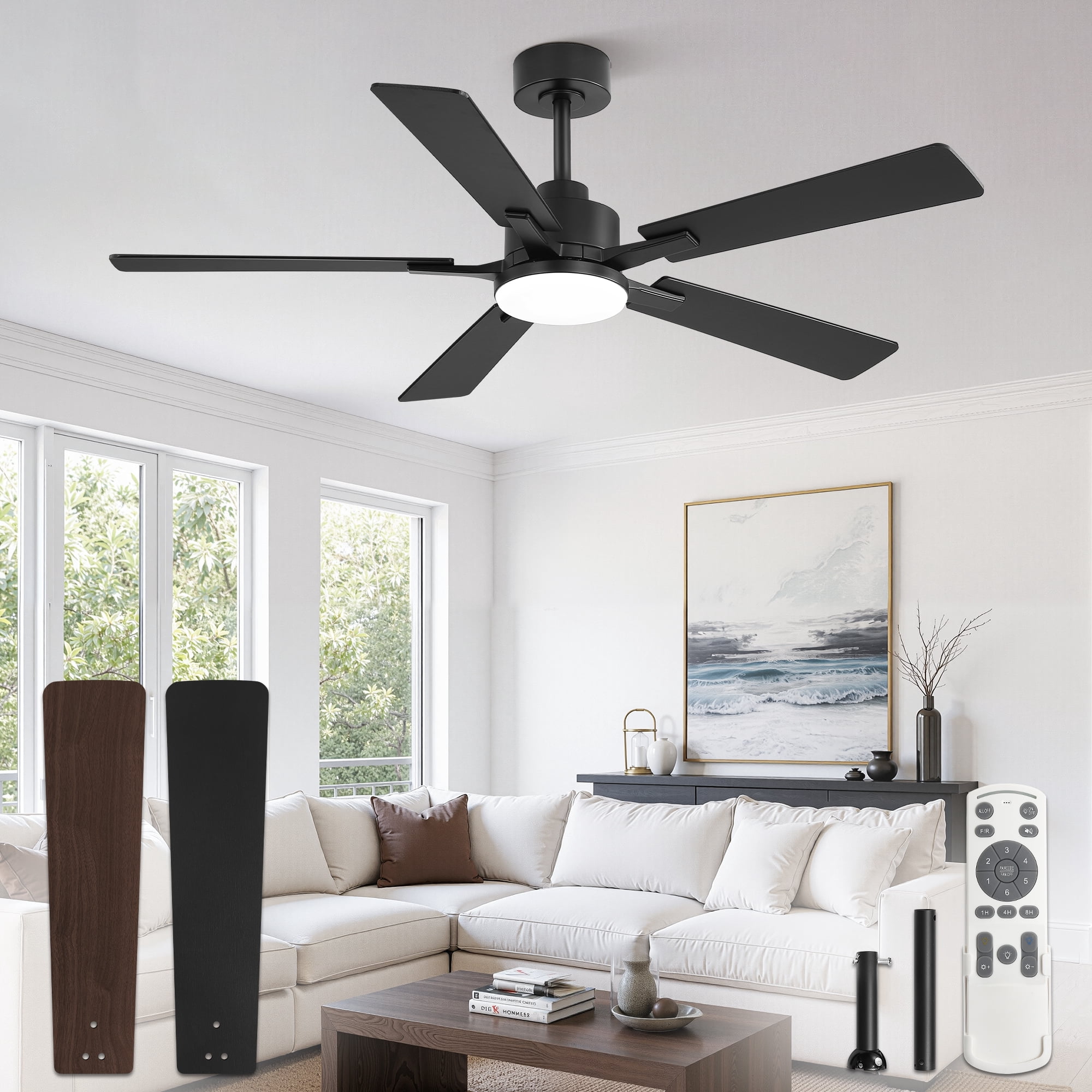 Lokivas 52in Industrial Ceiling Fan with LED Light, Remote & APP ...