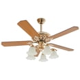 52in Modern Ceiling Fan Light 5 Wood Blades Lamp Chandelier 3-Speed w ...