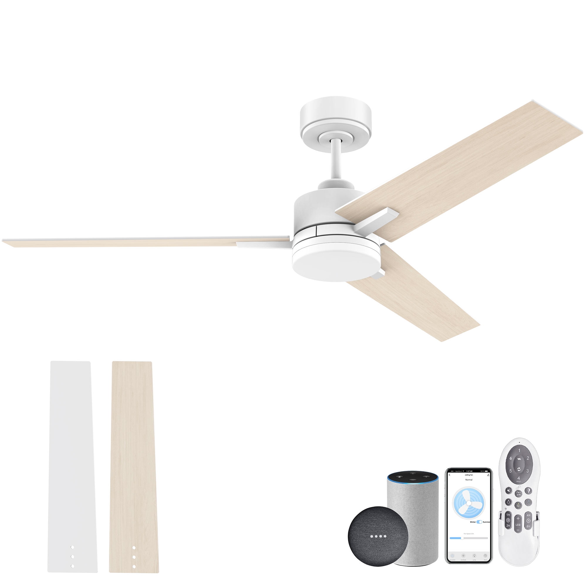 52in Smart Ceiling Fan with LED Lights Remote,Quiet DC Motor,Voice ...