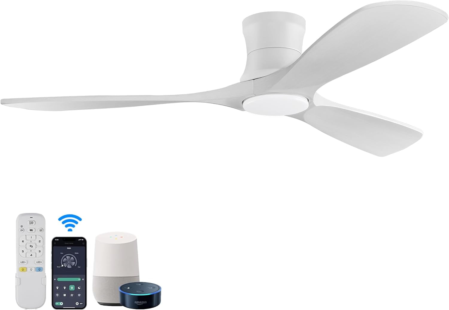 52in Smart Low Profile Ceiling Fans with Lights Remote,Quiet DC Motor ...