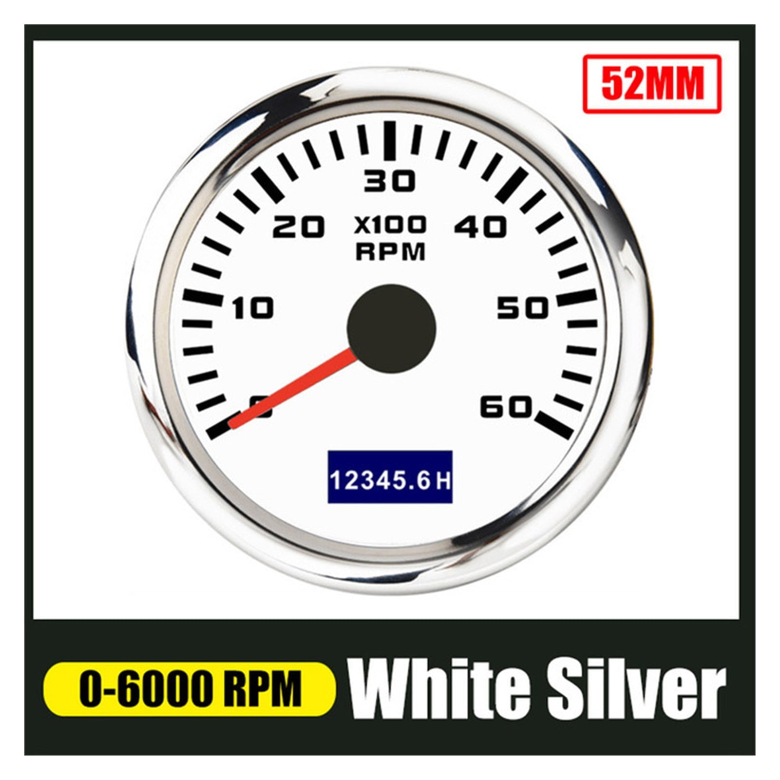 52mm Car 6000 RPM Tachometer Waterproof Tach Hour Meter Hour meter Gauge LCD Display With Red ...