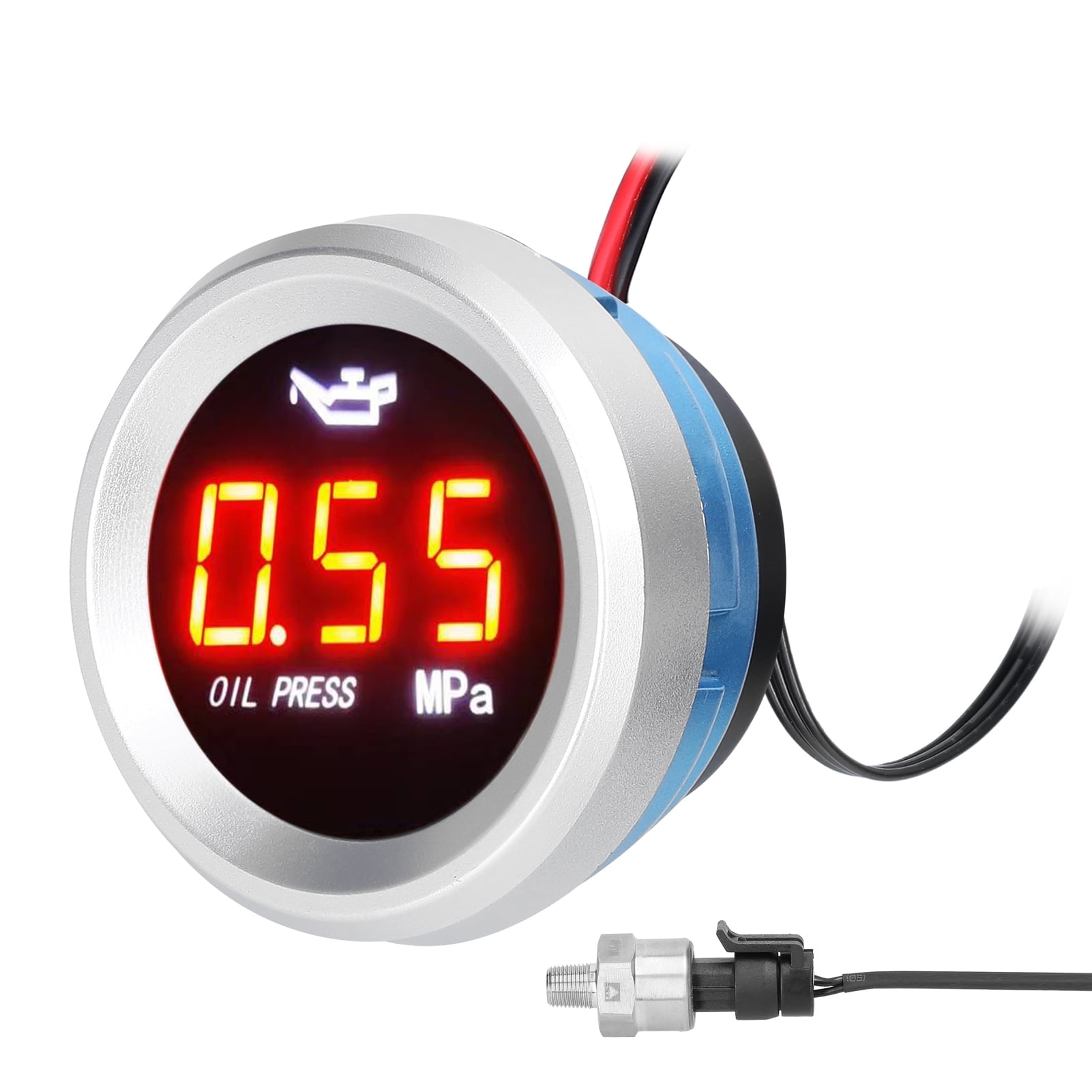 52mm Car Digital Oil Pressure Gauge: LED Display - 9-35V - 1/8NPT ...