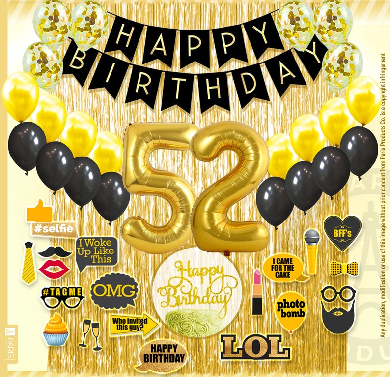 52nd Birthday Decoration Black and Gold for Boy & Girl, 52nd Cake ...