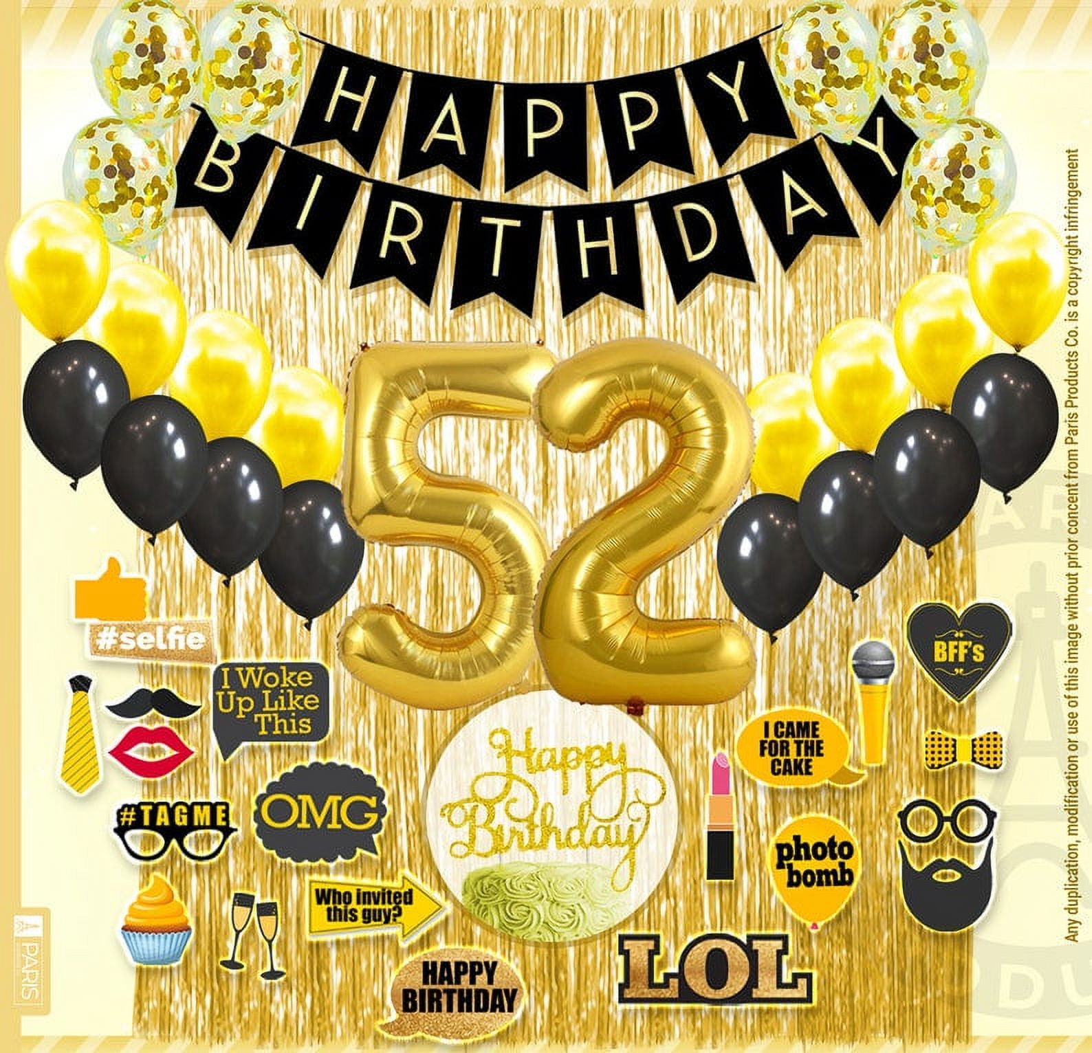 52nd Birthday Decoration Black and Gold for Boy & Girl, 52nd Cake ...
