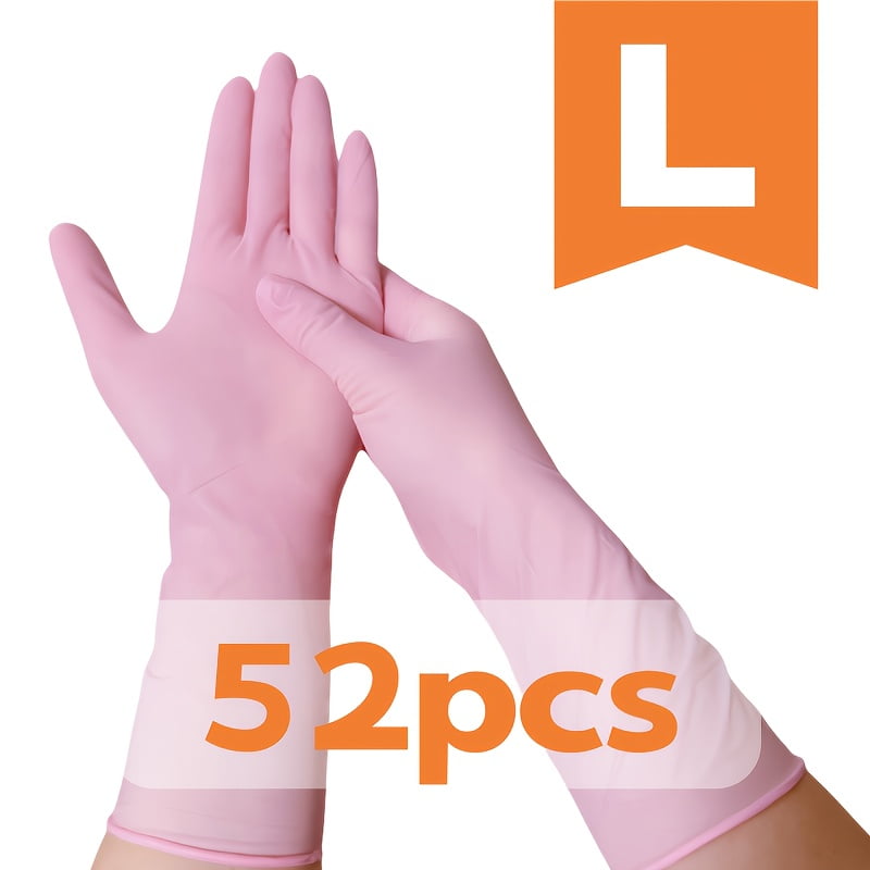52pcs 12-Inch Pink Nitrile Gloves, Extended Dishwashing Gloves for Home ...