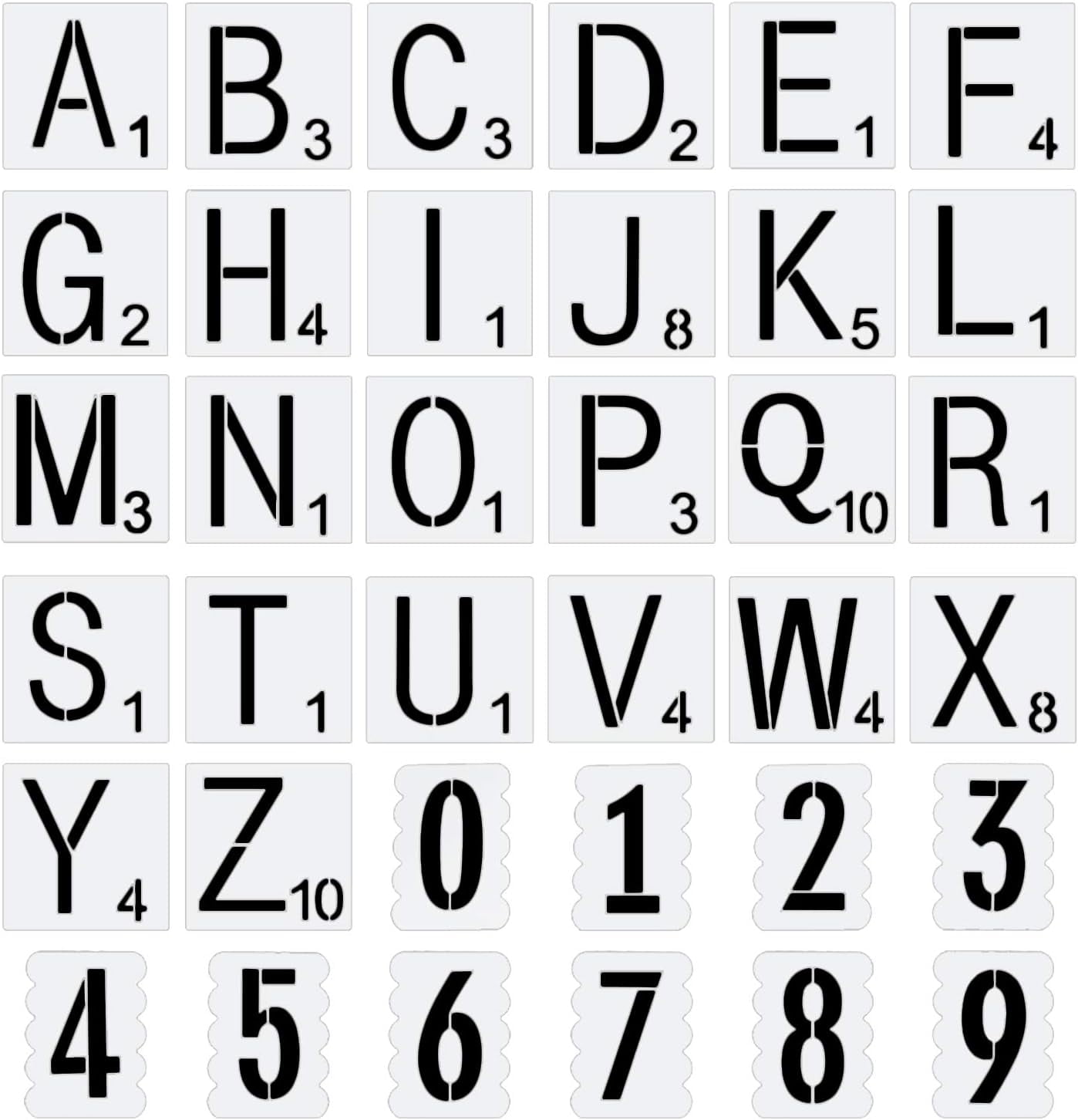 52pcs 4” Scrabble Letters Stencil Letter A~Z 20pcs 3” Number 0~9 ...