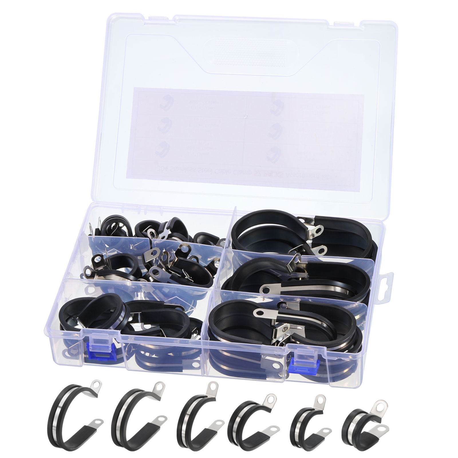 52pcs Cable Clamps Assortment Kit, Stainless Steel Rubber Cushioned ...