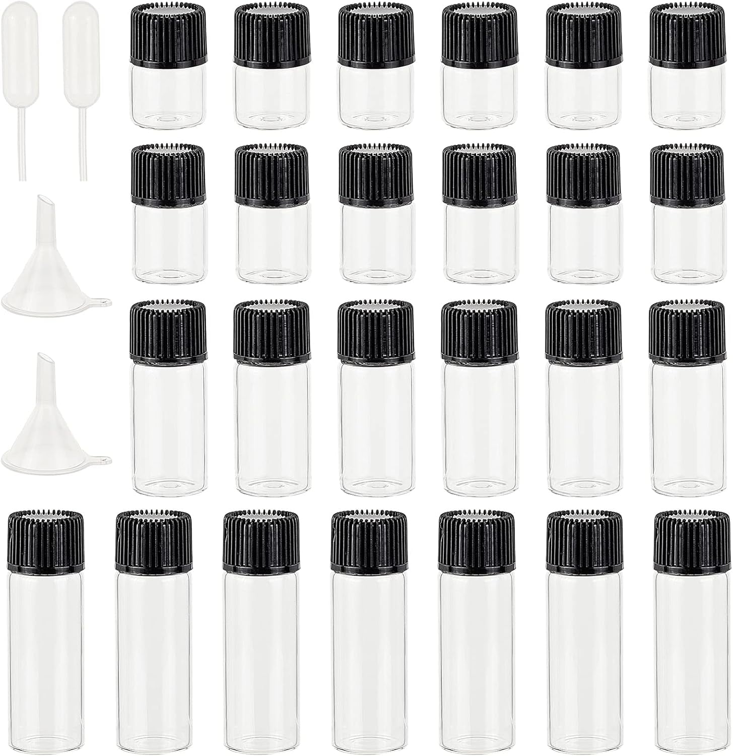 52pcs Sample Bottle Kits 40pcs Mini Vials Jars 1/2/3/5ml Clear Glass ...