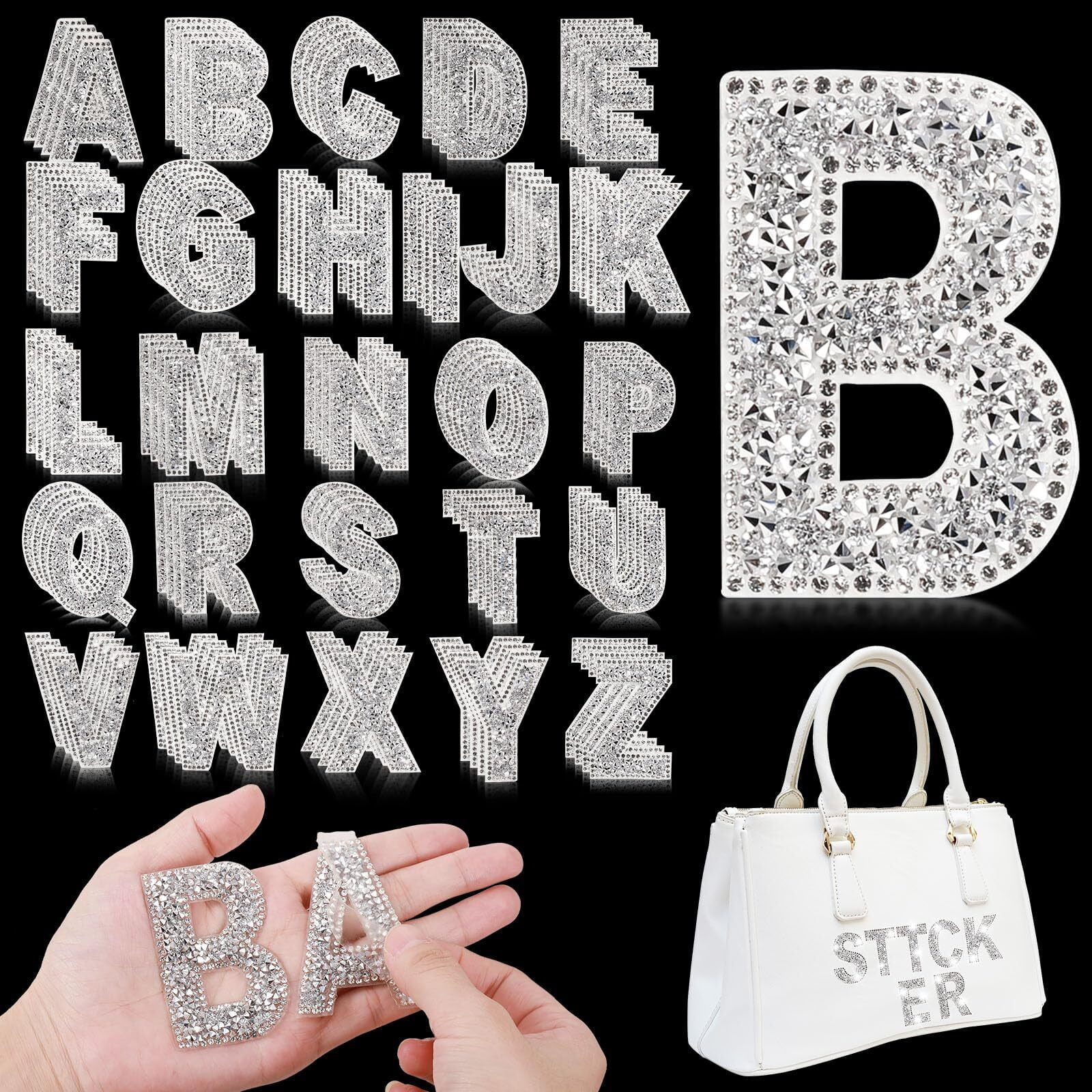 52x Rhinestone Letter Stickers Large Glitter Alphabet Crystal Self ...
