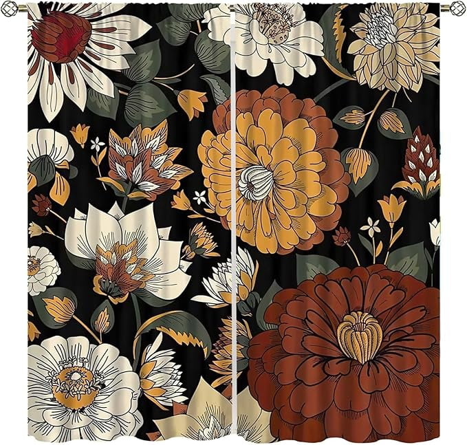 52x63 Inch Boho Floral Curtains Rustic Bohemian Flower Colorful Mandala ...