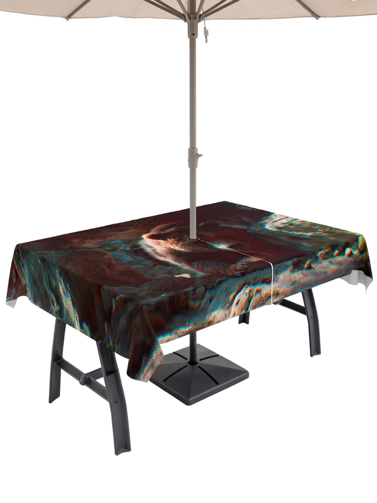 52x70 Inch Outdoor Tablecloth with Umbrella Hole Zipper Rectangle 3D ...
