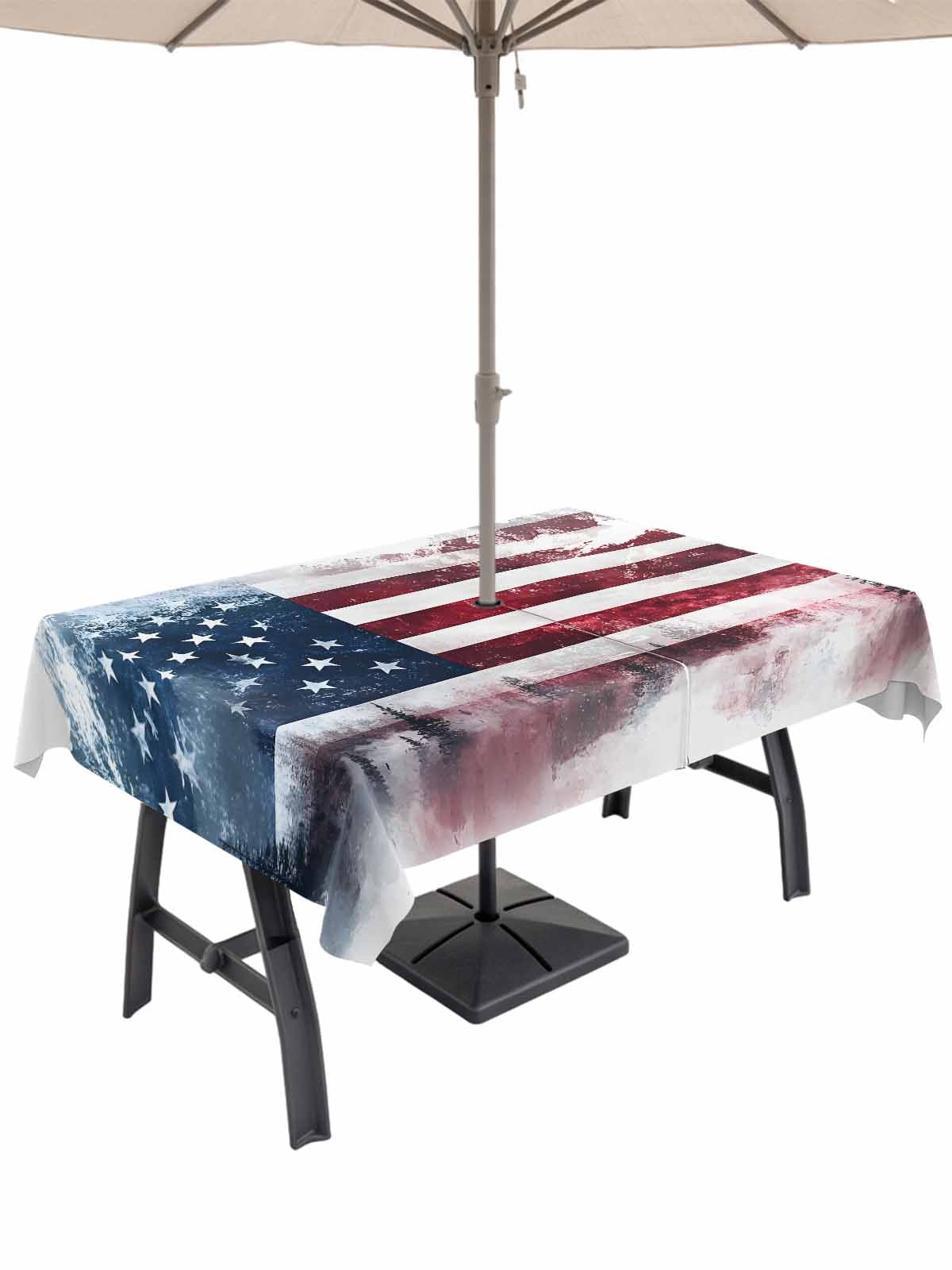 52x70 Inch Outdoor Tablecloth with Umbrella Hole Zipper Rectangle 4th ...