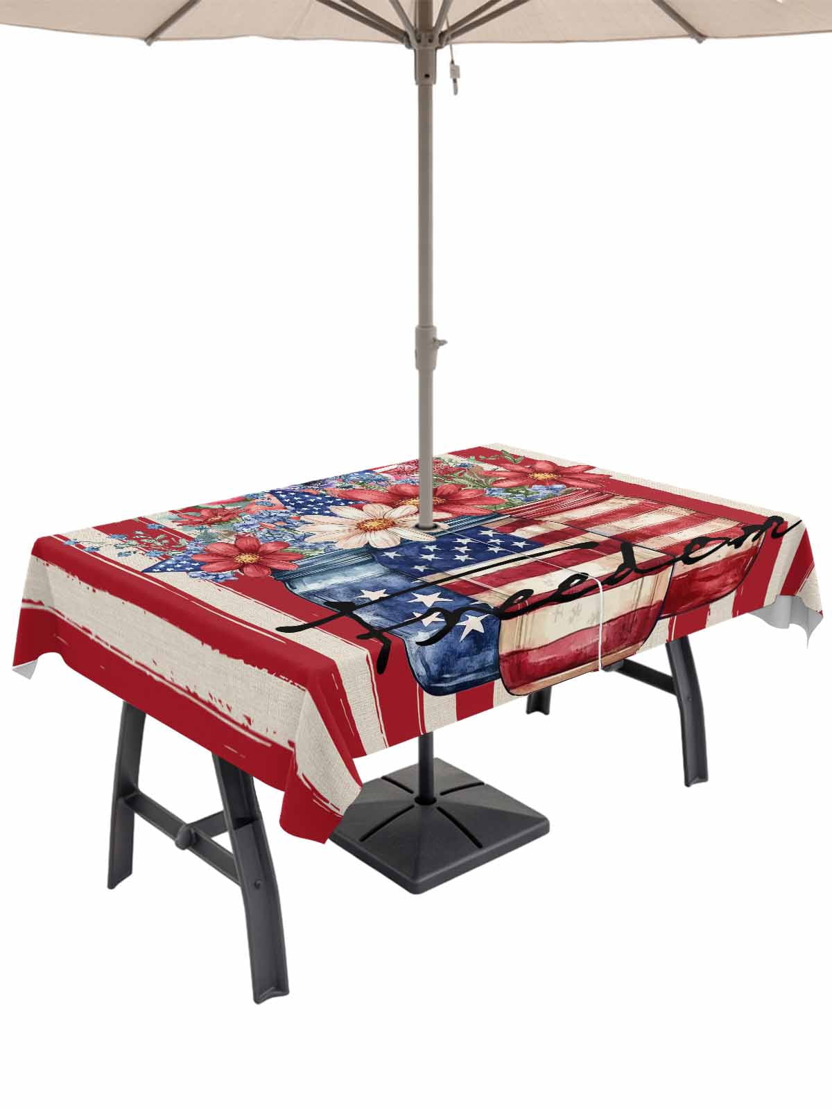 52x70 Inch Outdoor Tablecloth with Umbrella Hole Zipper Rectangle ...