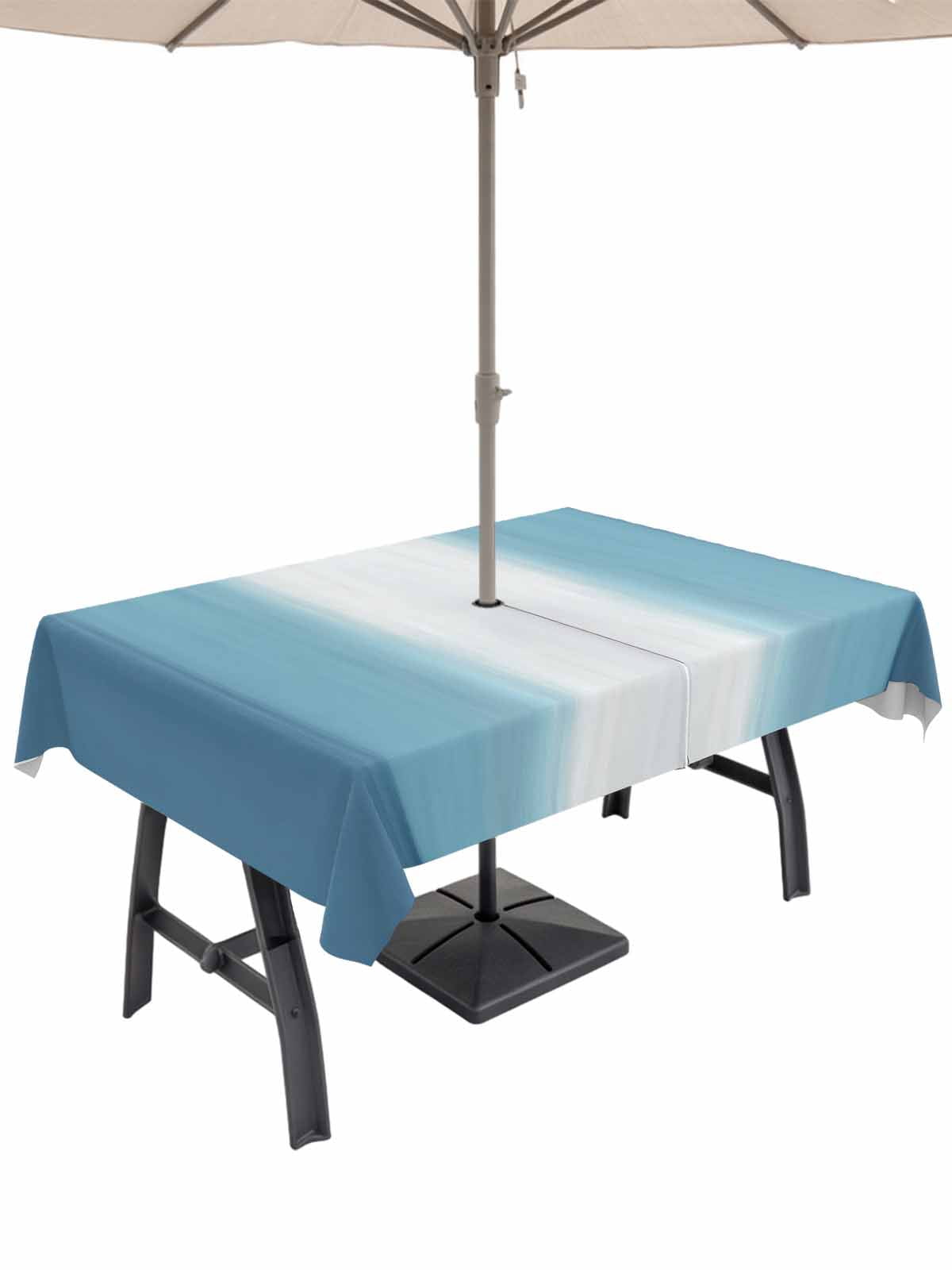 52x70 Inch Outdoor Tablecloth with Umbrella Hole Zipper Rectangle Aqua ...