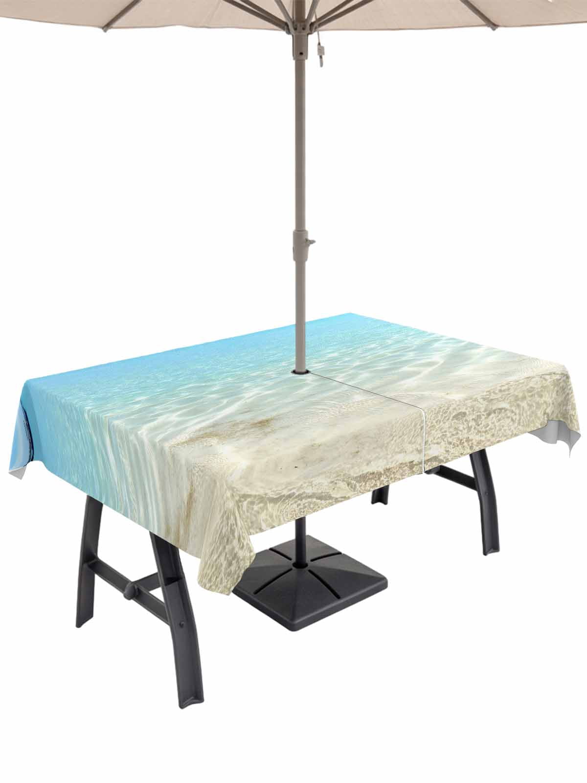 52x70 Inch Outdoor Tablecloth with Umbrella Hole Zipper Rectangle Beach ...