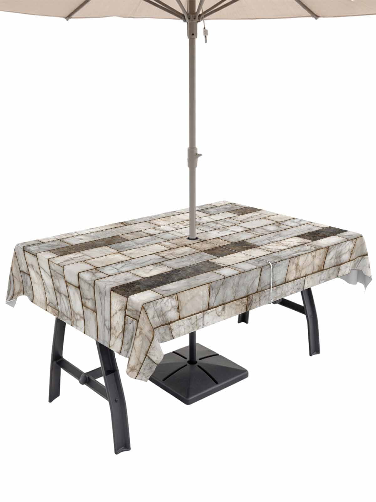 52x70 Inch Outdoor Tablecloth with Umbrella Hole Zipper Rectangle Beige ...