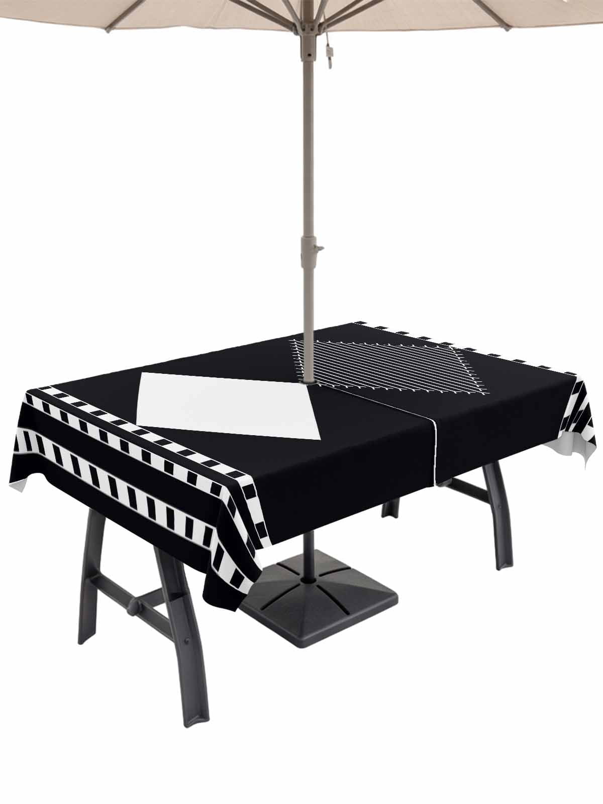 52x70 Inch Outdoor Tablecloth with Umbrella Hole Zipper Rectangle Black ...