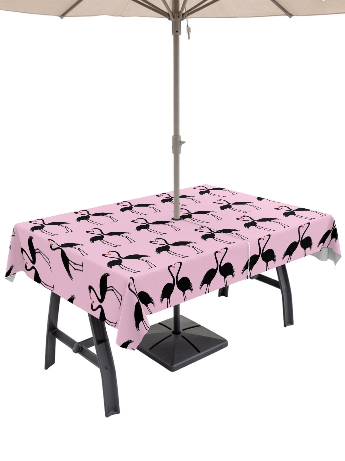 52x70 Inch Outdoor Tablecloth with Umbrella Hole Zipper Rectangle Black ...