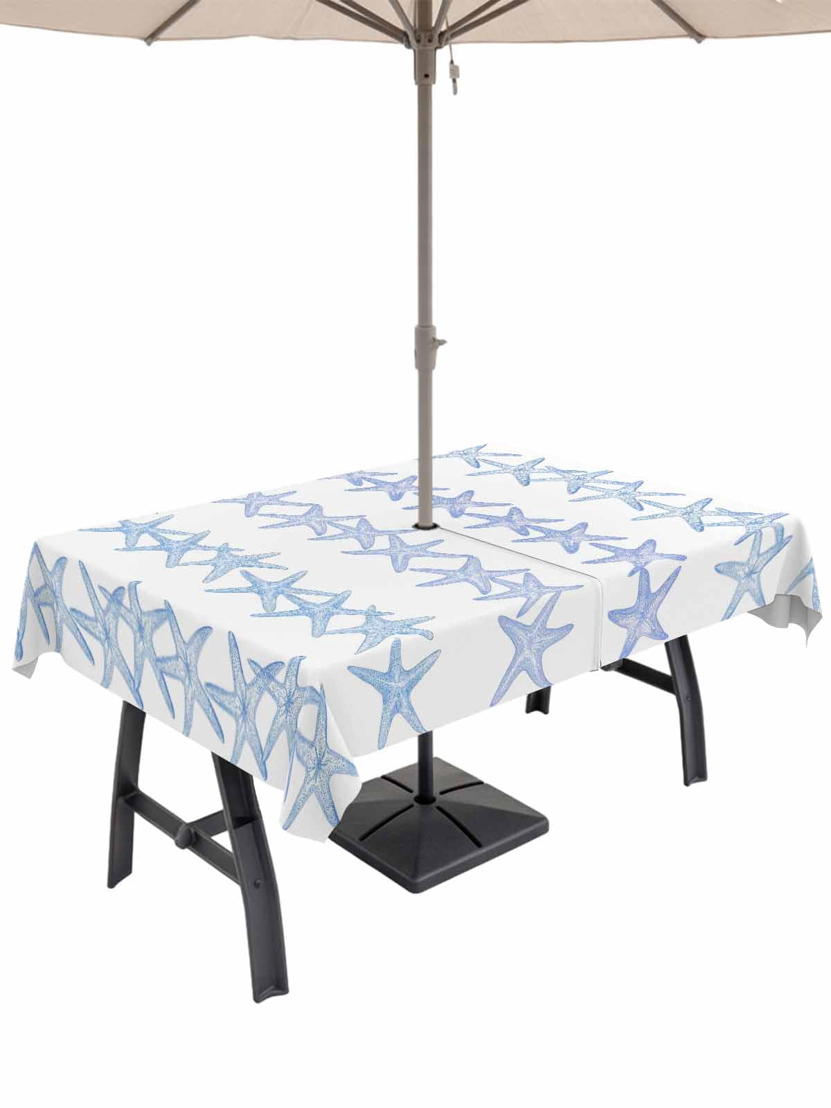 52x70 Inch Outdoor Tablecloth with Umbrella Hole Zipper Rectangle Blue ...